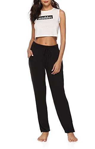 DIBAOLONG Womens Yoga Pants Wide Leg Comfy Drawstring Loose Straight Lounge Running Workout Legging A1-Black XL