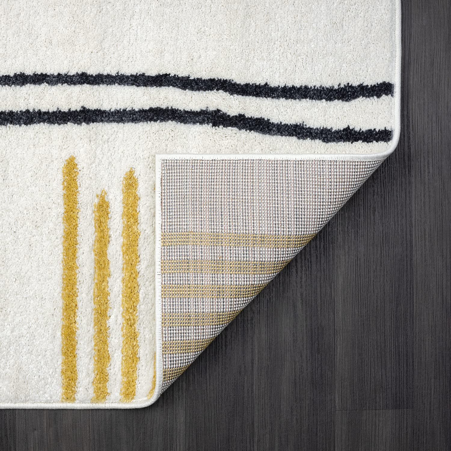 Abani Abstract Cream/Grey Pop of Yellow Area Rug - 4'x 6' - Modern Artistic Deco Design - Easy to Clean - Durable for High Traffic Areas β Living Room & Kitchen - Medium Pile