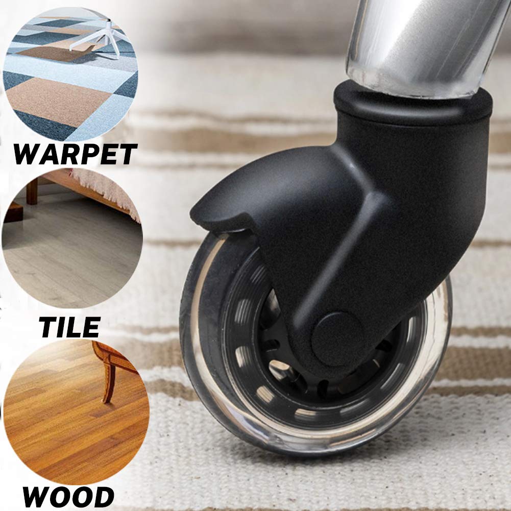 3 Inch Office Chair Caster Wheels for Most Desk Chair, Game Chair, Soft Rubber Replacement Casters Semi-Wrapped Structure with Bracket Shell, Set of 5, Safe for All Floors (Wood, Carpet)