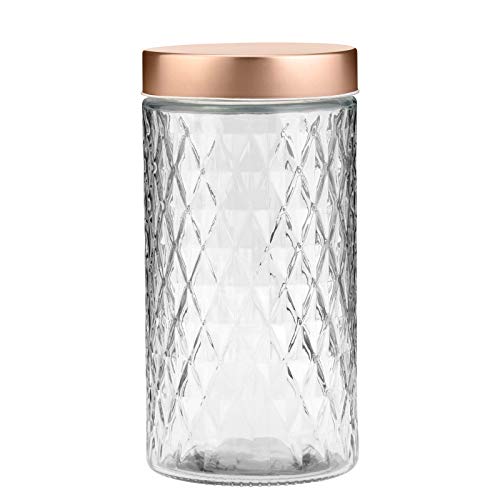 Amici Home Desmond Glass Canister | Dry Food Storage Container with Airtight Copper Lid | Clear Glass Jar for Kitchen & Pantry Organization | Large, 60 Oz