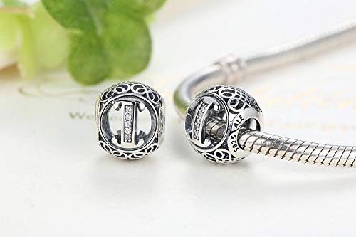 26 Letter Initial Character 925 Sterling Silver Bead Charm fit Pandora Chamilia Bracelet Necklace Jewlery (Letter I)