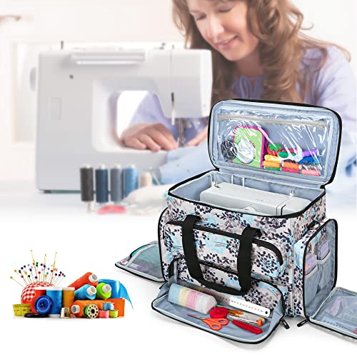 CURMIO Sewing Machine Carrying Case for Most Standard Sewing Machine, Portable Travel Tote Bag with Compartments and Pockets for Sewing Supplies, Dandelion (Bag Only, Patent Design)