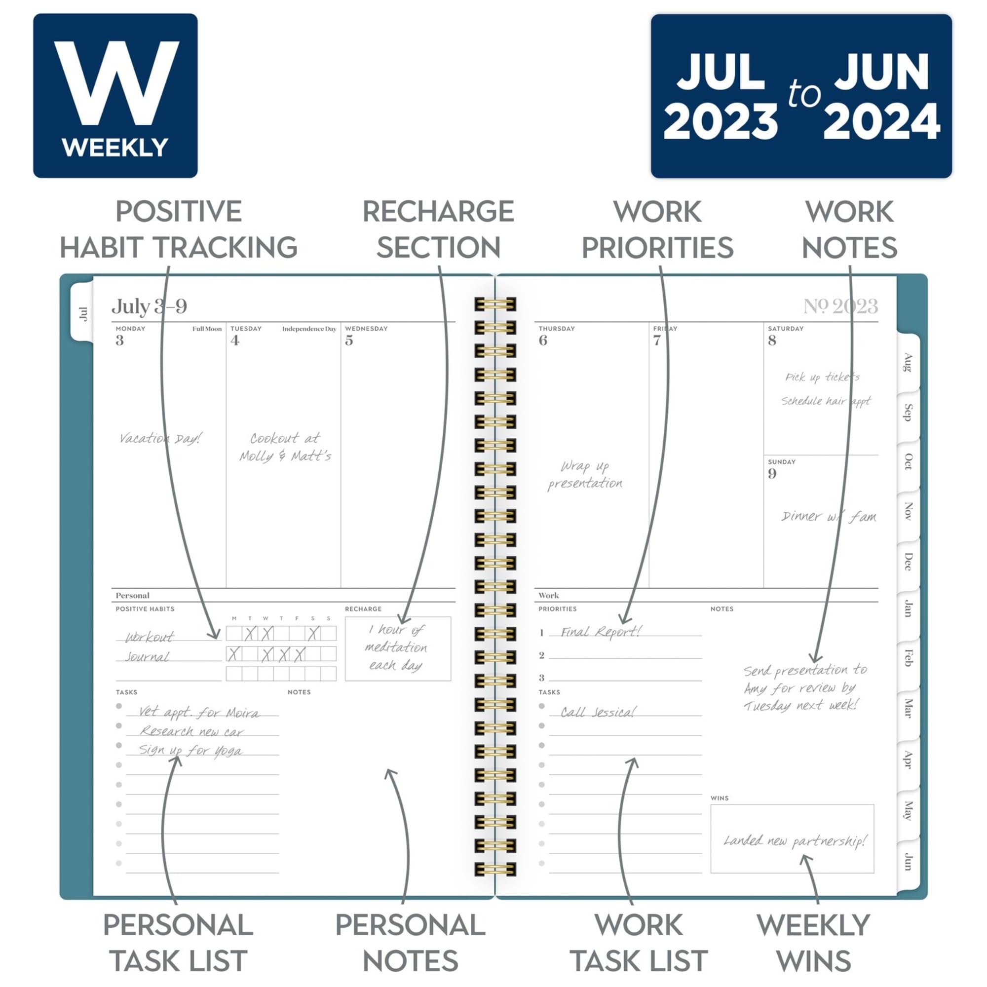 2023-2024 Cambridge® WorkStyle Balance Academic Weekly/Monthly Planner, 5-1/2" x 8-1/2", Teal, July 2023 to June 2024, 1606-200A-12