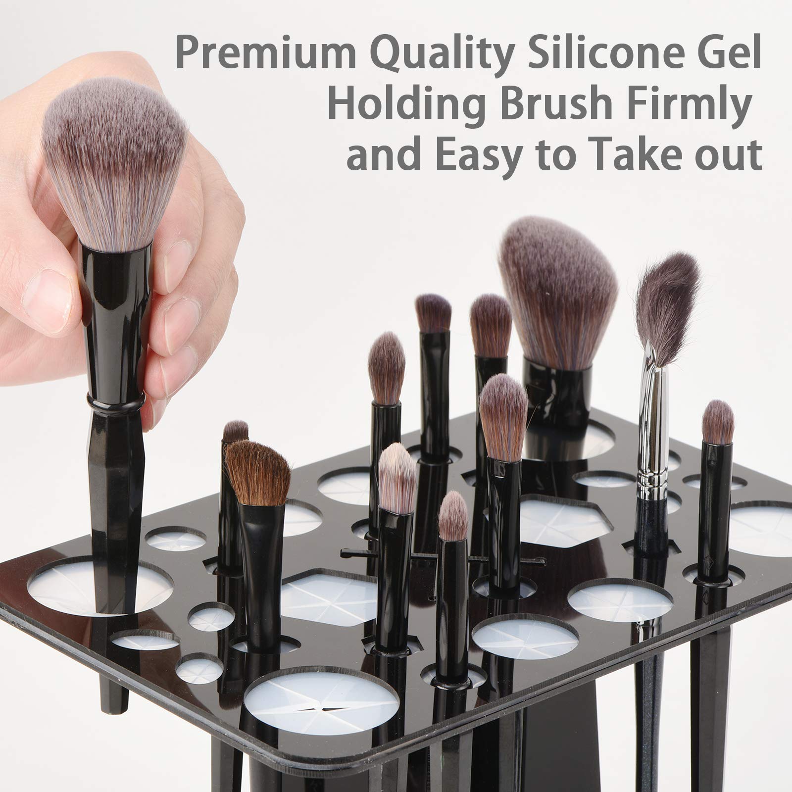 Luckyiren Acrylic Makeup Brushes Drying Rack, Brushes Dryer, Collapsible Holder Stand Tree Tray Support Display for Makeup Artist Nail Brushes Paintbrushes Makeup Lovers, 28 Slot, Black, Unisex