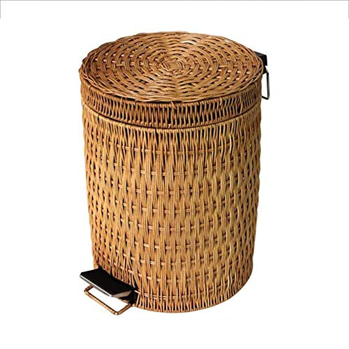 Rattan Trash Can,Home Kitchen Dustbin Bathroom Living Room Bedroom Pedal Trash Small Size Creative Style with Lid 3l Dustbin A 18.526cm