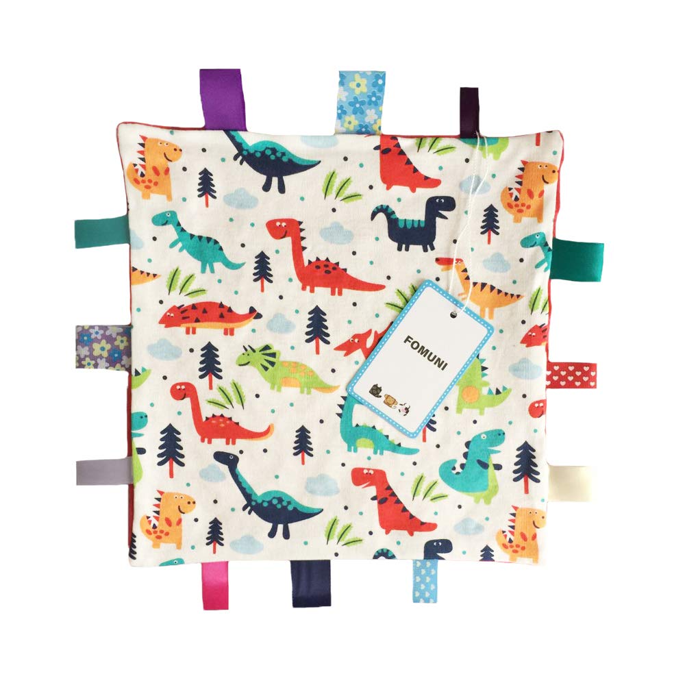 FOMUNI Baby Soft Touch Comforter Blanket with Tags,12x12 inch Taggie Comforter,Comfort Security Blanket Gift for Toddler Child Kids,Dinosaur Comforter Blanket-Large Size,BJ004R-L