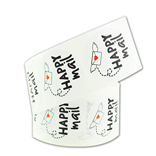 Happy Mail Stickers - 1.5 Inch 500 Round Happy Mail Labels for Small Shops Online Retailers Business and Packaging Envelope Sealing Stickers by AOODOOM