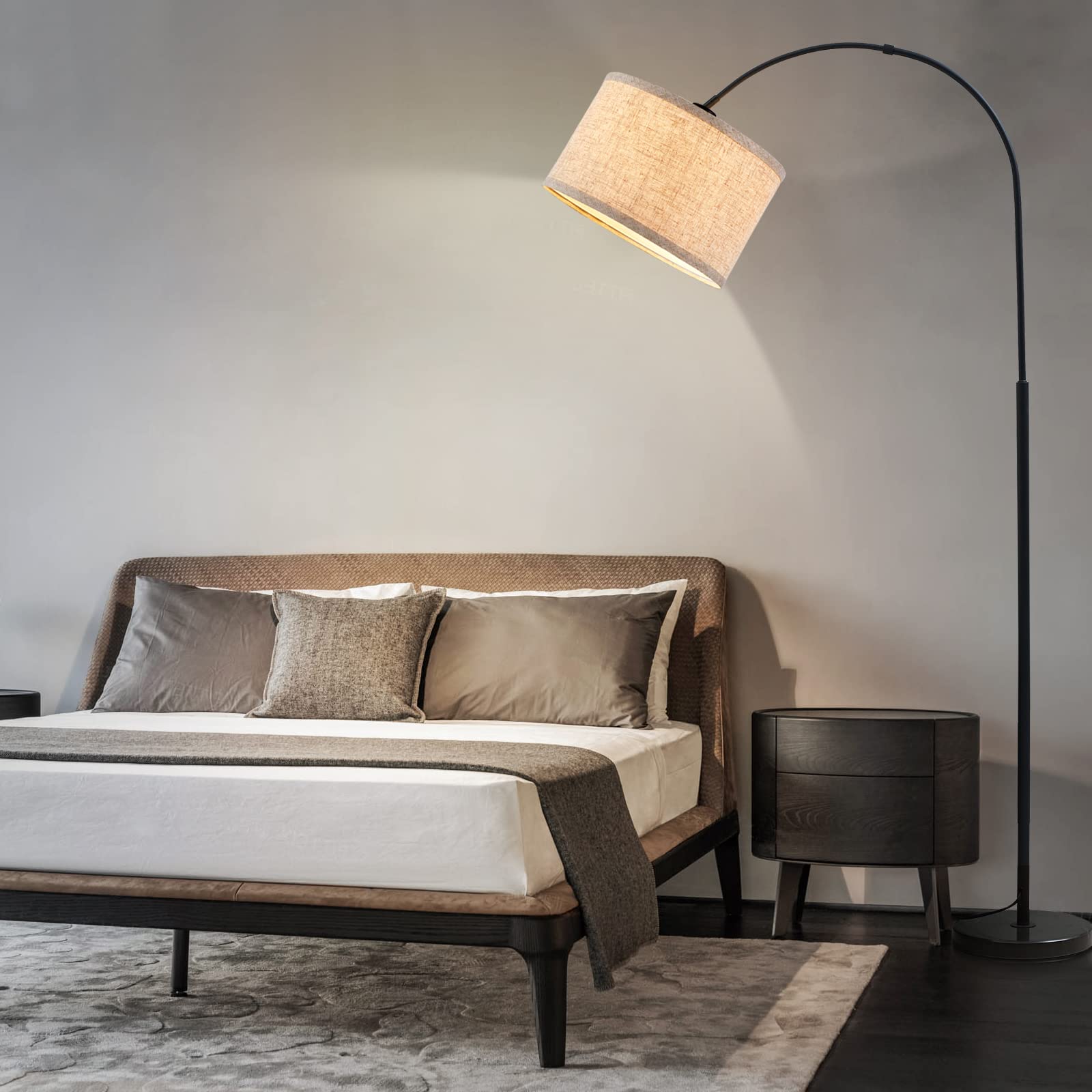 3 Lights Arc Floor Lamps for Living Room, Modern Tall Standing Lamp With Beige Shades & Heavy Base, Mid Century Tree Floor Lamp Multi-Arm Trilage Arched Floor Lamp for Bedroom Lounge Home Office