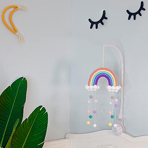 Boho Rainbow Nursery Decor Pom Pom Ball Handmade Macrame Rainbow Cloud Raindrop Wall Hanging Tassel for Home Decor Baby Room Nursery Classroom Dorm Room Baby Shower Party Supplies -Pink