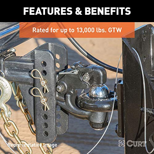 CURT 45907 Adjustable Pintle Hitch Combination, 2-Inch Receiver, 6-Inch Drop, 2-5/16-Inch Ball, 13,000 lbs, CARBIDE BLACK POWDER COAT