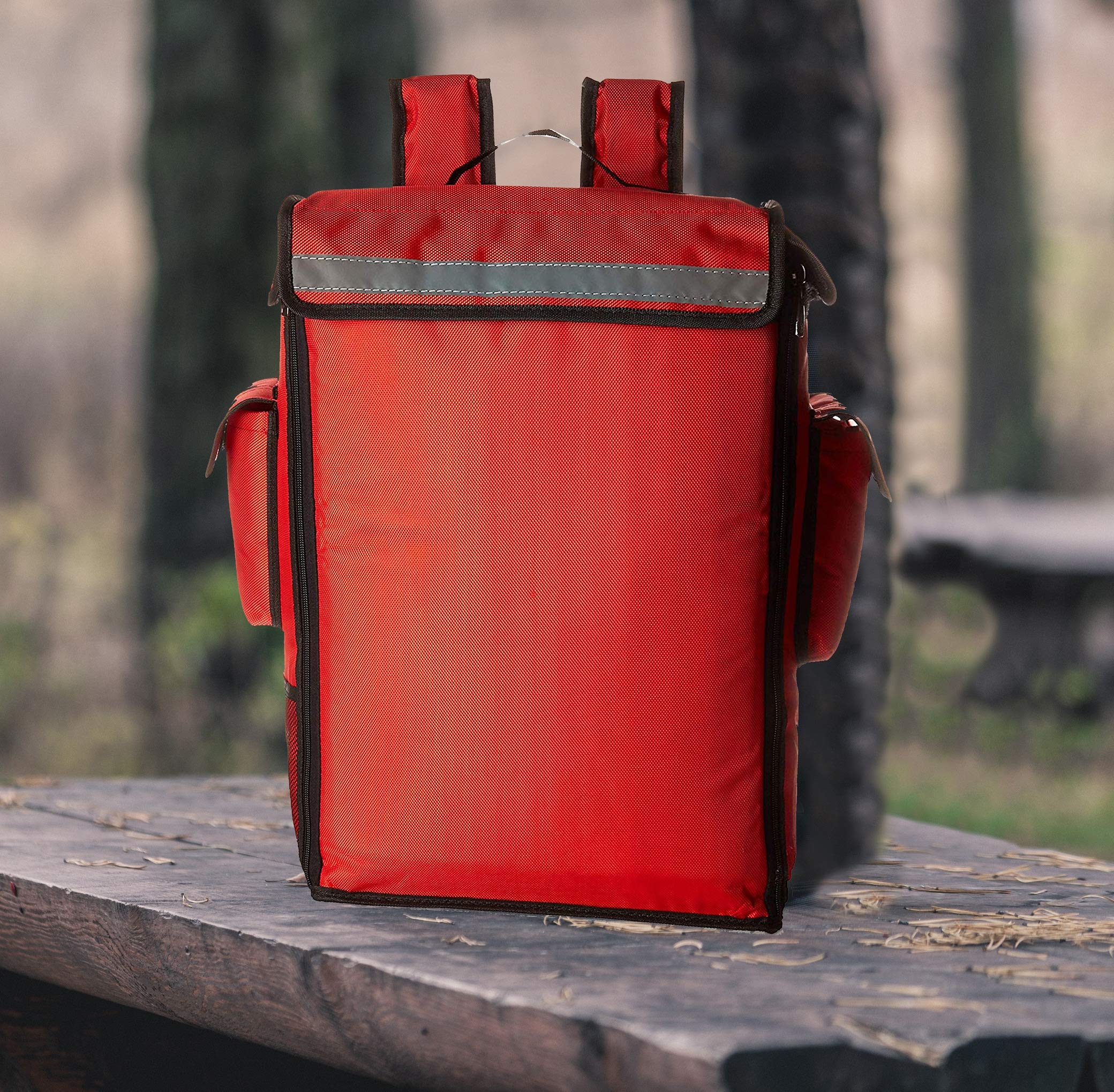 Food Delivery Backpack 14" L x 10" W x 19" H, Delivery Bag, Thermal Backpack,Heat Insulated Backpack, 2-Way Zipper (Red)