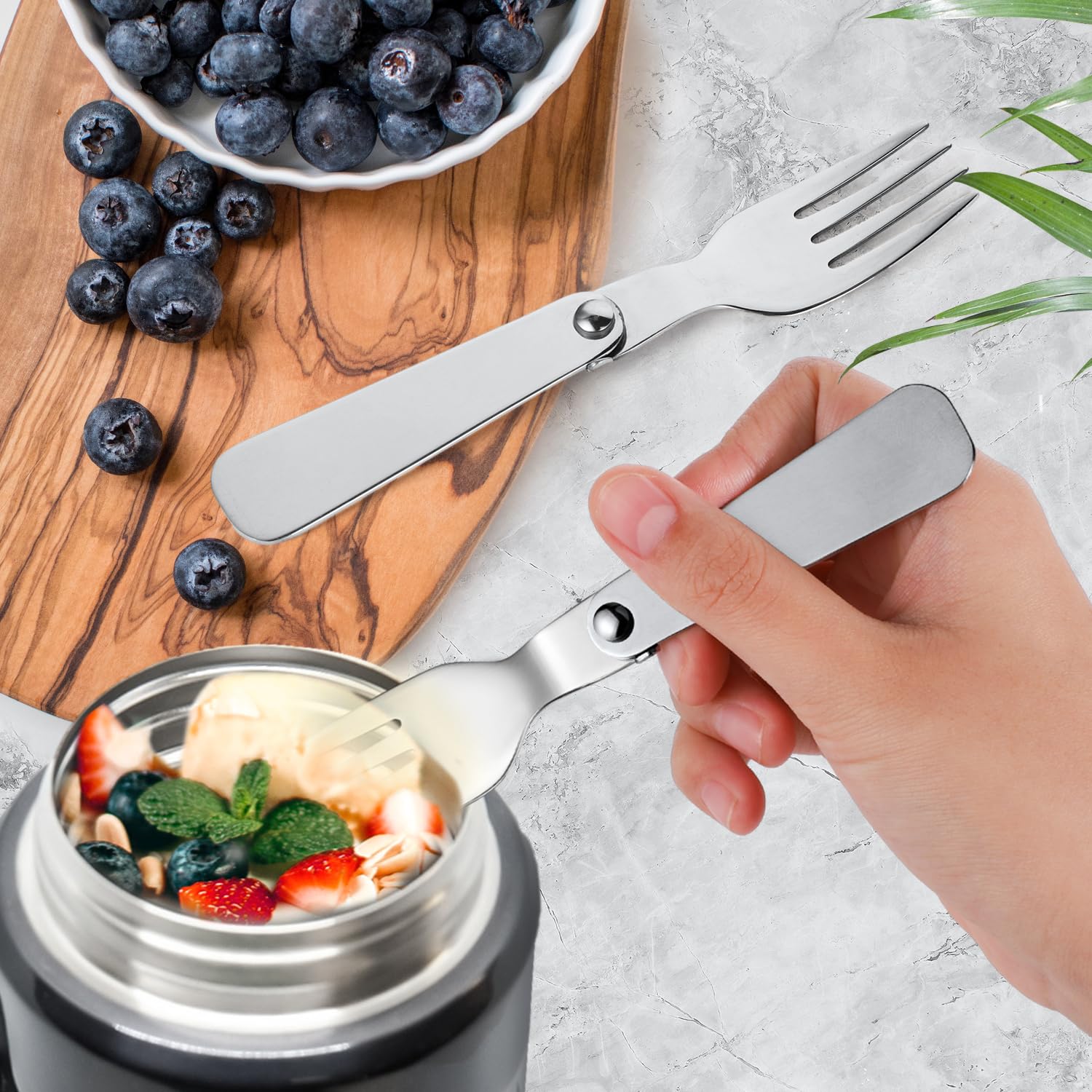 2pcs Replacement Fork for Thermos, Stainless Steel Foldable Folding Portable Serving Forks Compatible with Thermos Funtainer 10oz Food Jar for Outdoors Picnic Travel Tableware