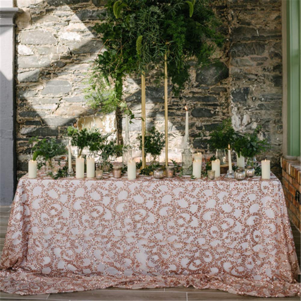 B-COOL Sequin Tablecloth Rose Gold Table Decorative Tablecloth Luxurious Vine Sparkly Tablecloth Ultimate Glam Inspired Wedding Graduation Event 90x156inches