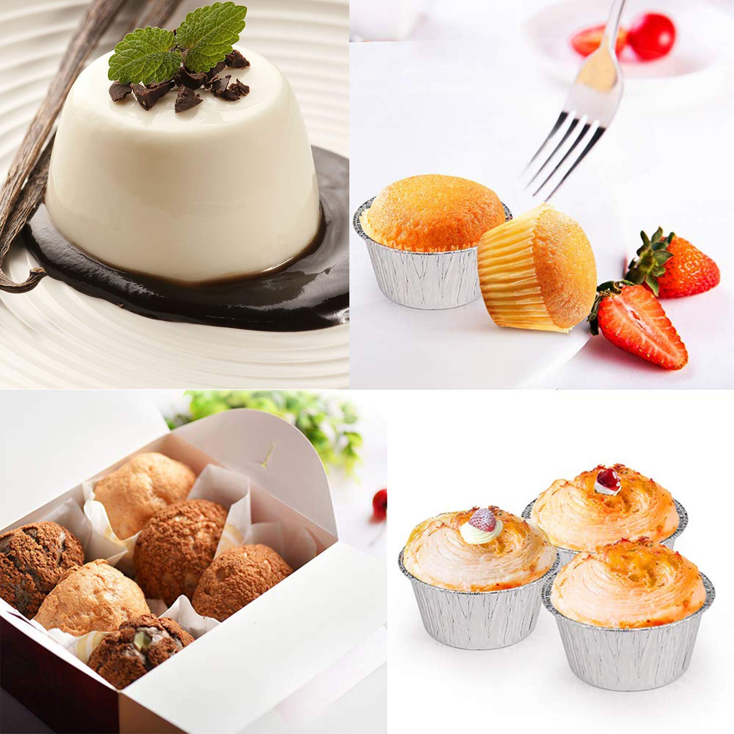 4 oz Disposable Baking Cups Tin Foil Pans Cups 120 mL Aluminum Foil Cupcake Bowl Pans 100Pcs for Baking, Roasting