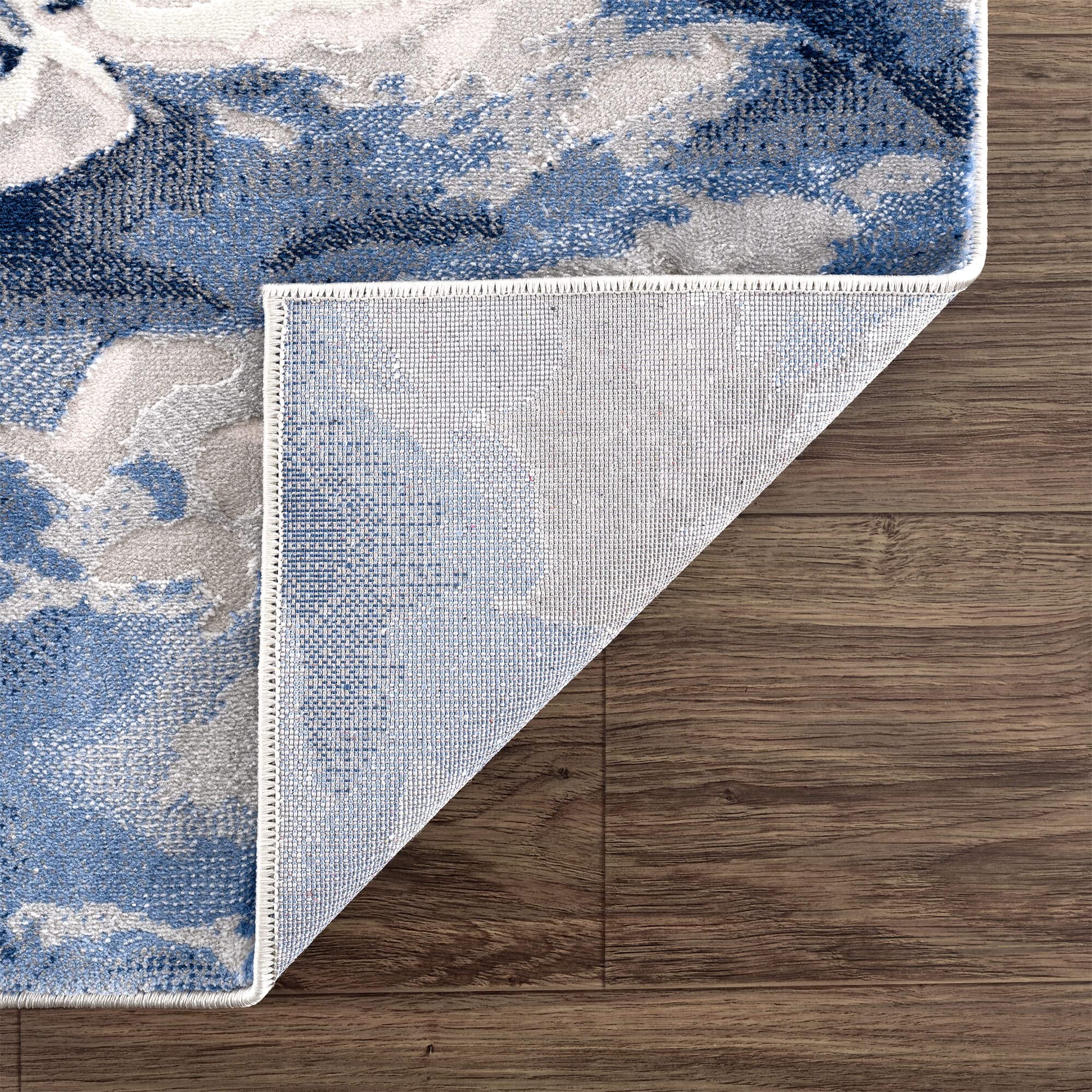 Abani Rugs Contemporary Blue & Grey Marble Ice Design 6’ x 9’ Area Rug - Modern Swirl Watercolor Non-Shedding Bedroom Rug