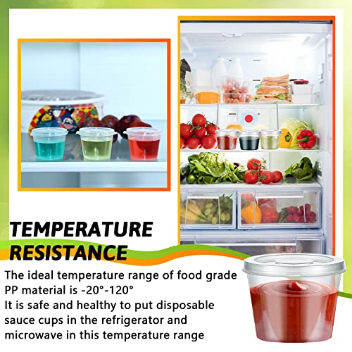60 Pack Plastic Condiment Souffle Containers with Attached Lids 1 oz, Mini Sauce Cups Jelly Shot Cups Leak Proof Portion Cup Small Disposable Souffle Cups with Lids for Salad Dressing Sauces