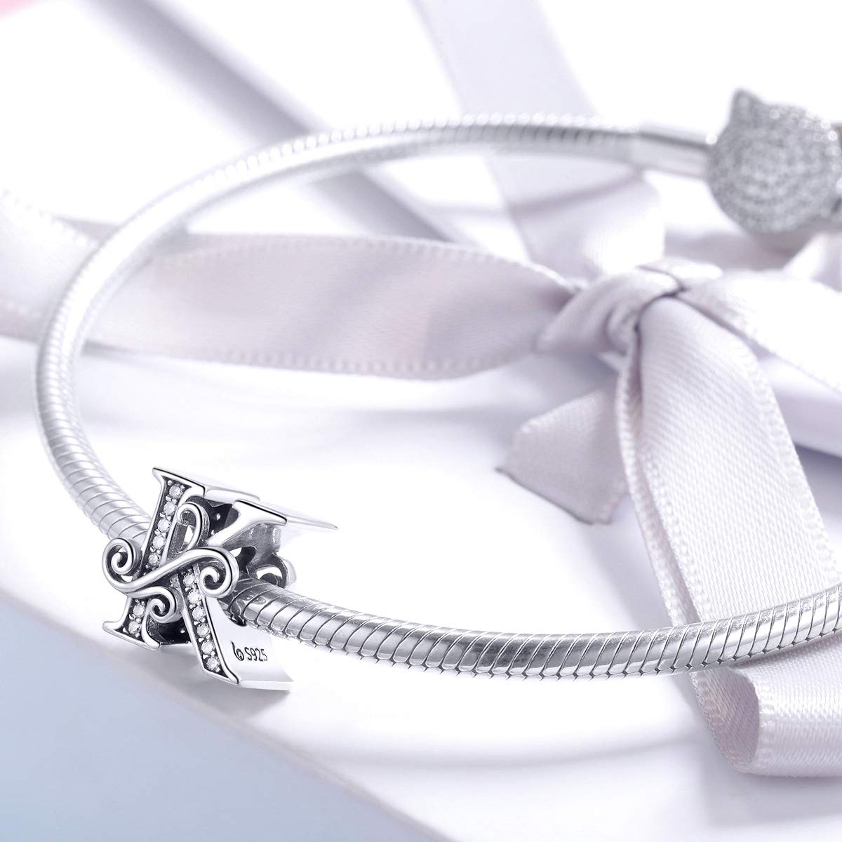 925 Sterling Silver Letter K Charms for Pandora Bracelets Alphabet Initial Beads Jewelry Gift for Women