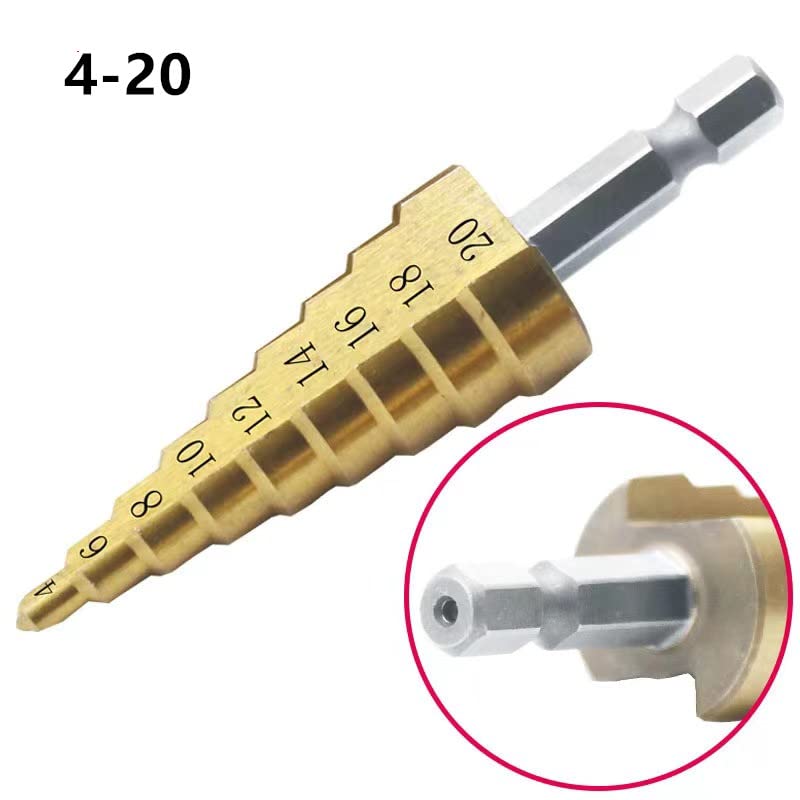 3Pcs High Speed Steel Step Cone Drill Bit Hole Cutter Hex Shank Titanium Plating Drill, Short Length Drill Bit, Step Drill with Hexagonal Handle for Wood/Metal Drilling - Step Drill Bit(4-12/20/32mm)