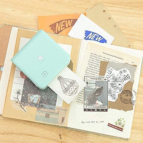 Phomemo M02 Pro Pocket Printer- Mini Bluetooth Thermal Printer with 3 Rolls White Sticker Paper, Compatible with iOS + Android for Learning Assistance, Study Notes, Journal, Fun, Work, Cyan