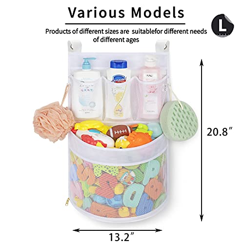 Baby Bath Toy Organizer, quick drying, and mould proof, Multiple-Suspension Bath Toy Holder, Large Capacity Multi Use Bathtub Toy Storage Bag(1 Large, White)