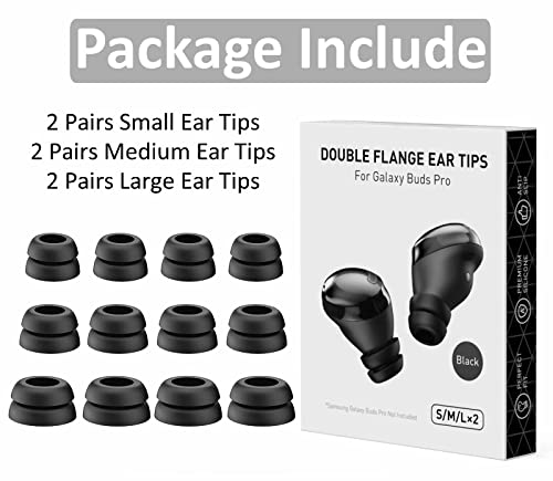 6 Pairs Galaxy Buds Pro [ Double Flange ] Ear Tips, S/M/L 3 Size Replacement Silicone Fit in Case Flexible Noise Reduce Earplug Earbuds Eartips Compatible with Samsung Galaxy Buds Pro - Black