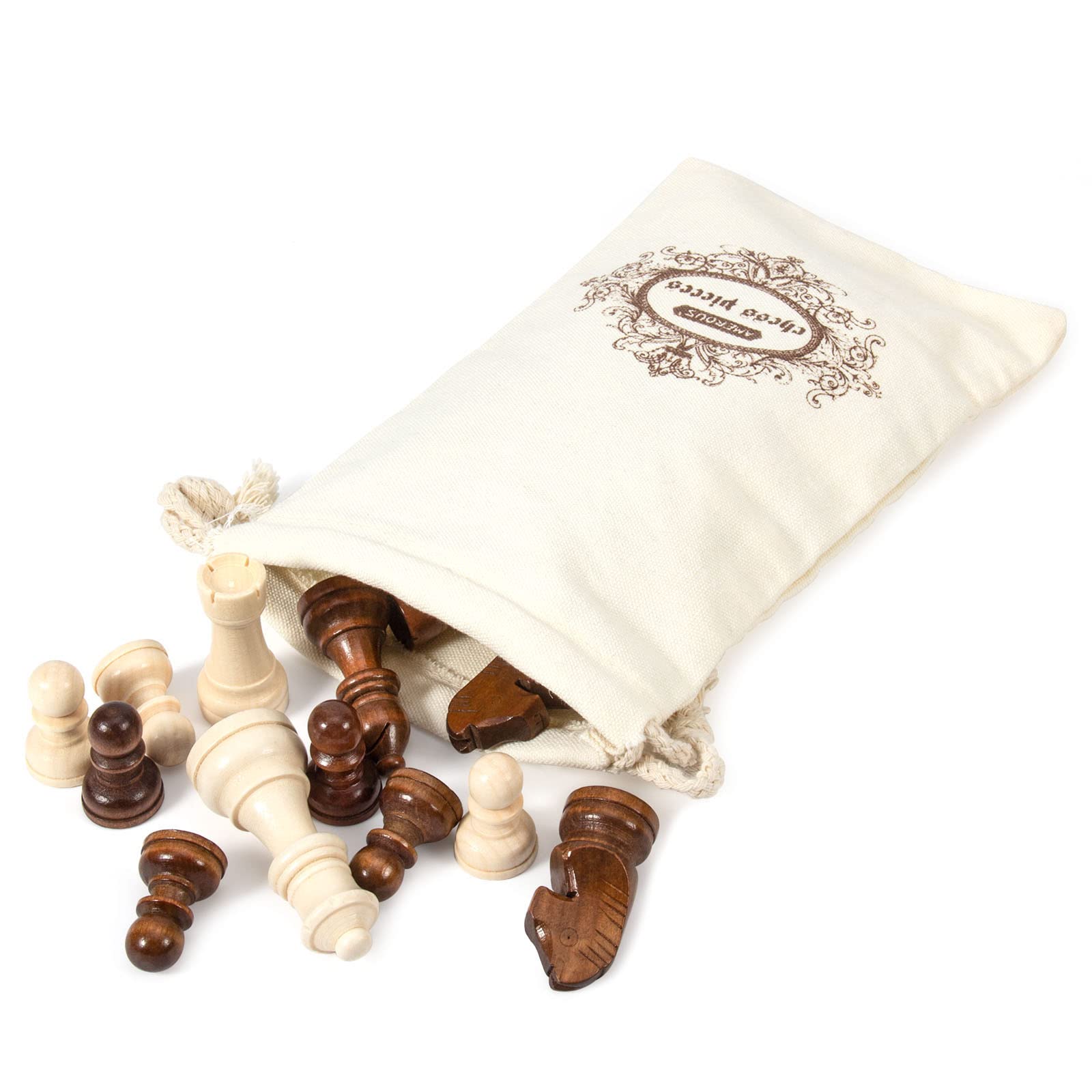 AMEROUS Wooden Chess Pieces Only with 2 Extra Queens / 3.0 Inch King/Storage Bag/Chess Instructions/Chessmen for Chess Borad/Replacement of Missing Pieces (NO Board)