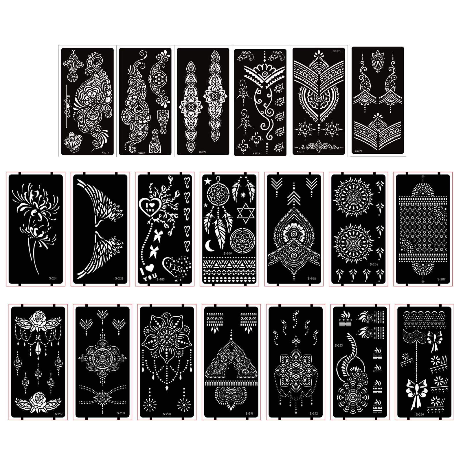 Xmasir 20 Sheets Henna Tattoo Stencil Kit, 3.74" x 7.28" Temporary Tattoo Templates Indian Arabian Self Adhesive Tattoo Sticker for Face Body Art Paint