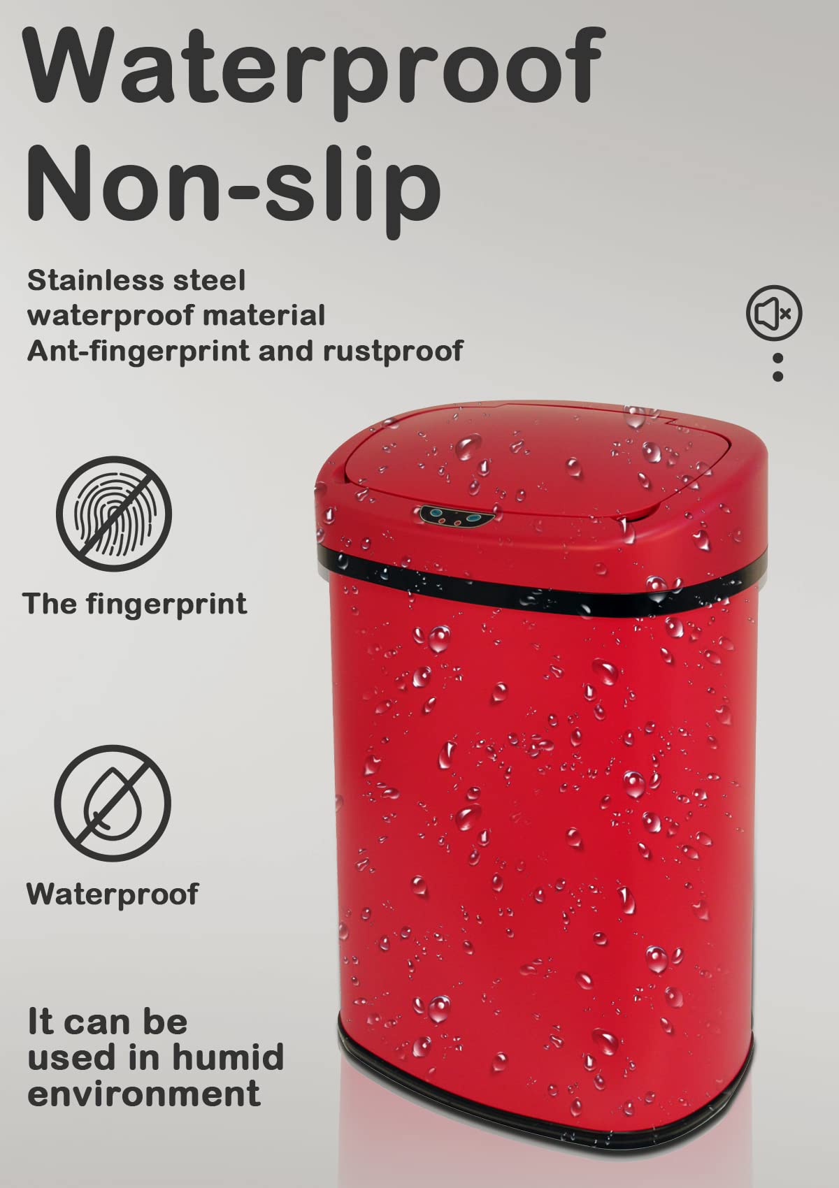 50 Liter Kitchen Trash Can with Lid Garbage Can 13 Gallon Tall Kitchen Automatic Trash Can Motion Sensor Trash Can, Stainless Steel Garbage Can Trash Bin Anti-Fingerprint, Soft-Close Lid (Red)