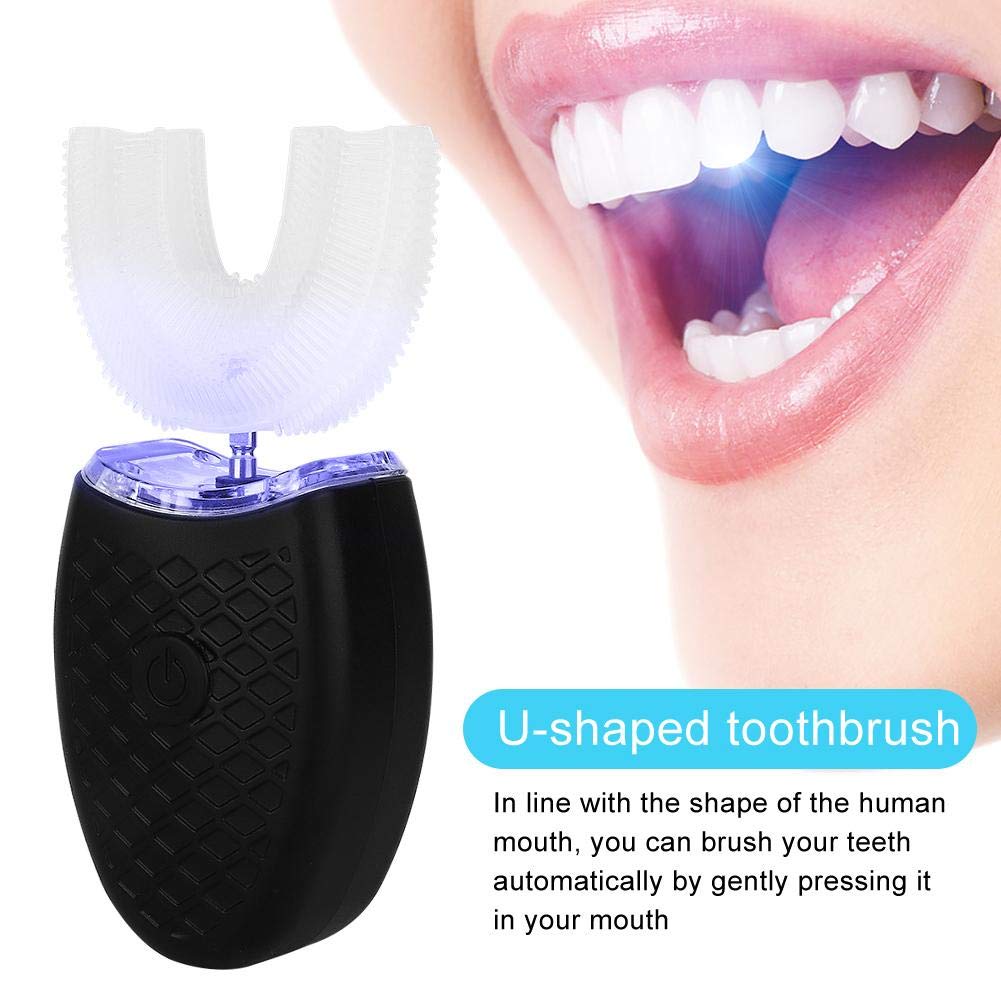 TMISHION Electric Toothbrush U-Shaped Adult Electric Toothbrush Automatic Cleaning Toothbrush Oral Care Tool Soft Silicone Brush Head Three-Color Optional High-Efficiency Cleaning(Black)