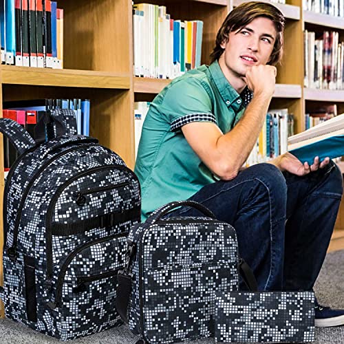 AGSDON Laptop Backpack, 16 Inch School Bag College Bookbag, Anti Theft Daypack Bags and Lunch Bag Set, Water Resistant Backpacks for Teens Boys Men Students(Black)