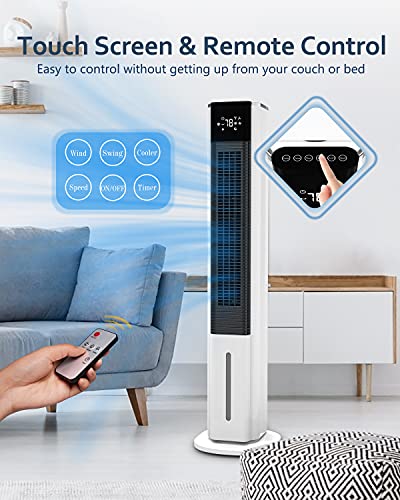 Evaporative Air Cooler, 41” Portable Air Cooling Fan with Top & Bottom Water Refilling, 3 Speeds 3 Modes, 4 Ice Packs, 12H Timer, 1.3 Gal Water Tank, 50° Oscillation for Room Indoor, Remote Control