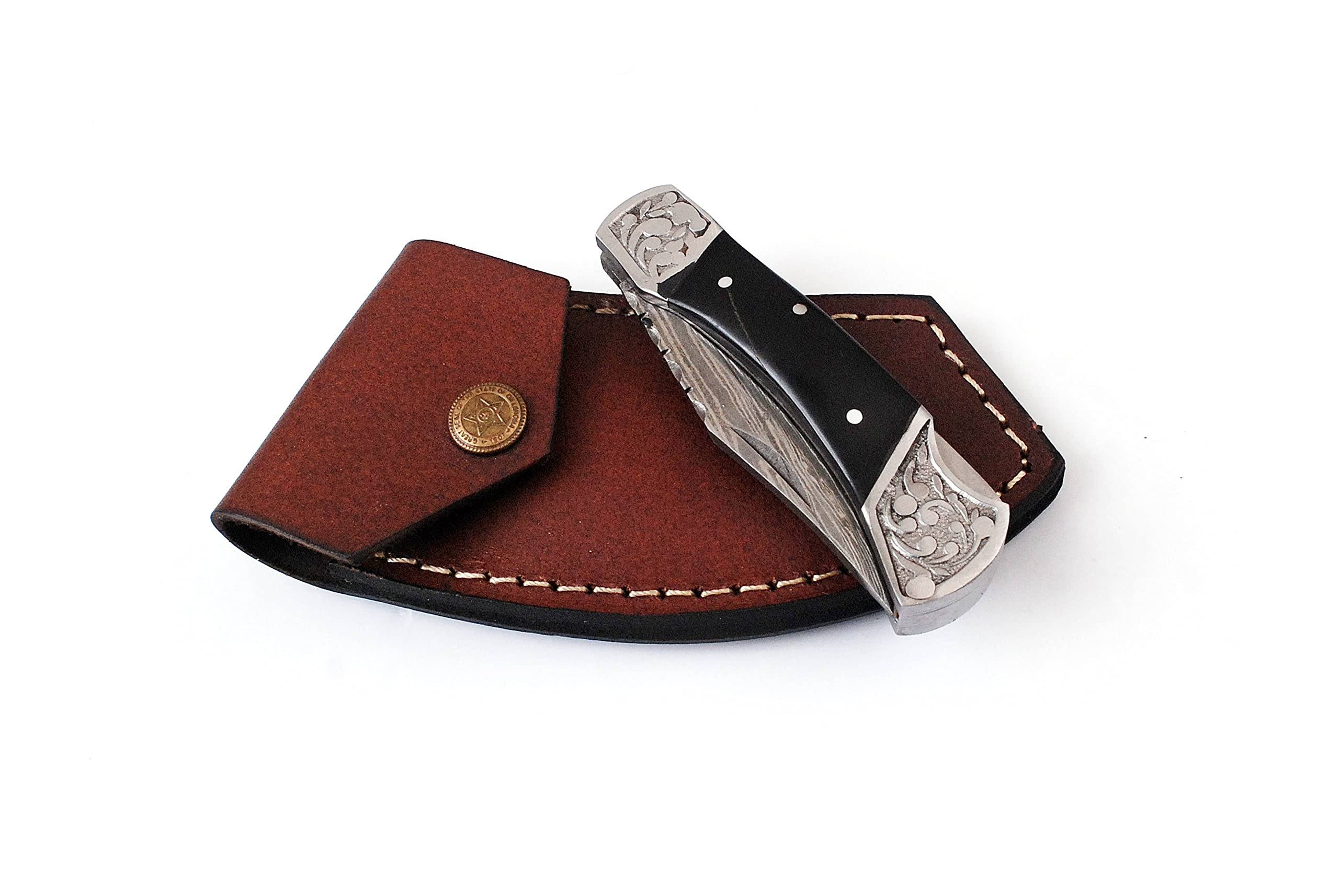 2401 Pocket Knife 4 Pcs Set 6.5" Handmade Damascus Folding Knife Back Lock knife Damascus Hunting Knife with Sheath Damascus Pocket Knife for men 100% Prime Quality