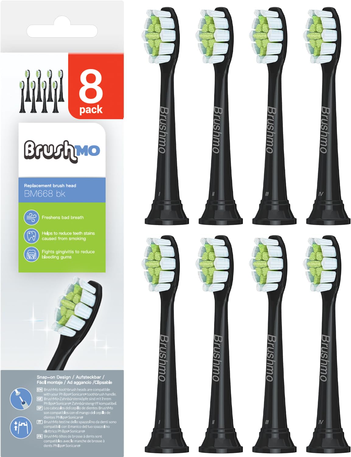 Brushmo Replacement Toothbrush Heads Compatible with Sonicare DiamondClean HX6063, Black 8 pk