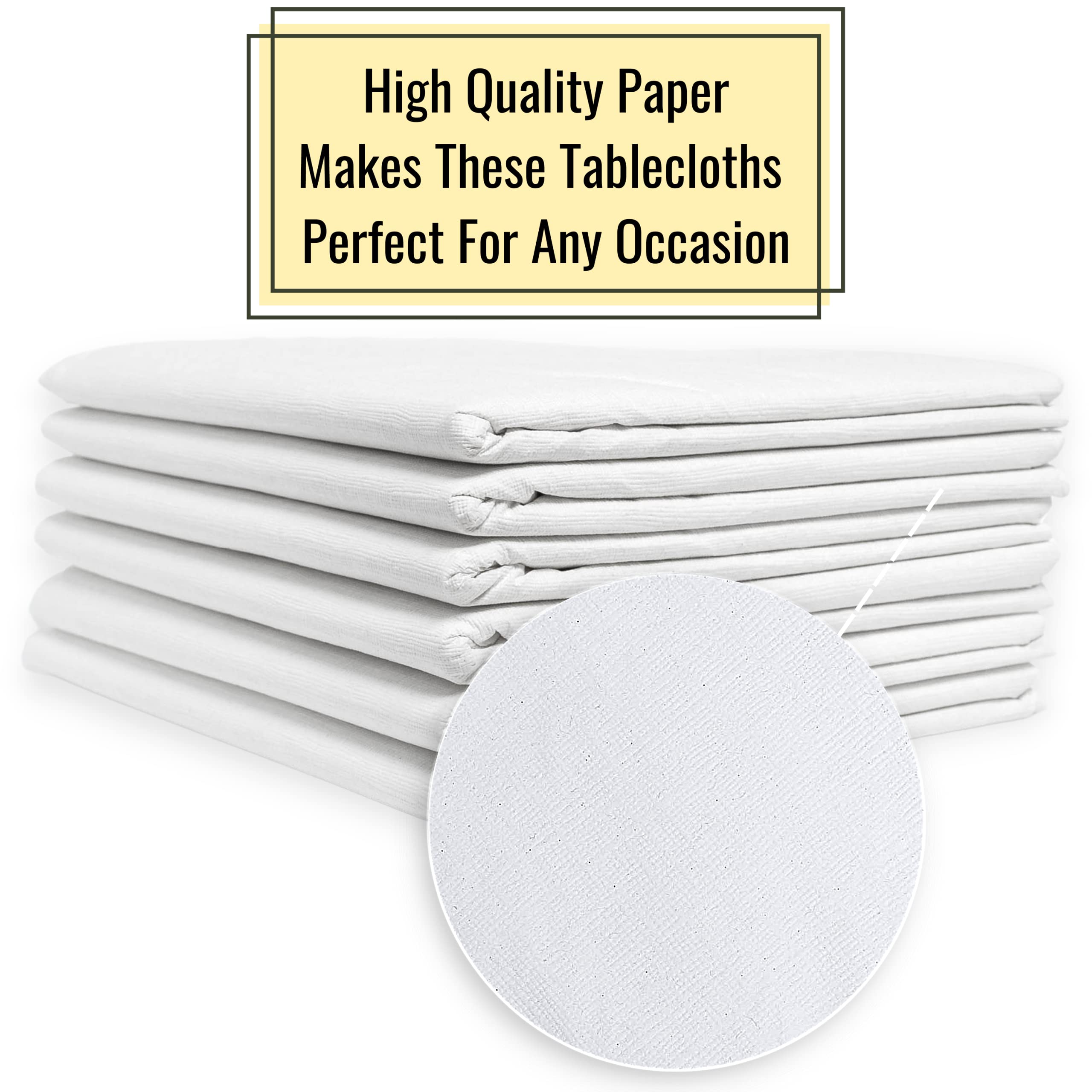 6-Pack White Round Paper Tablecloths β 82in Paper Table Cloths for Parties Disposable β Linen Like Disposable White Tablecloth Round Cover with Plastic Backing
