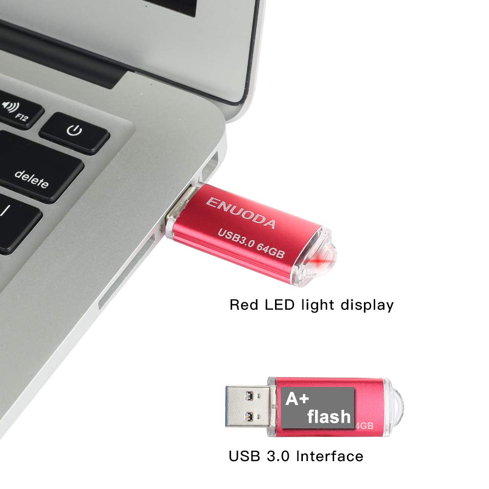 3 Pack 64GB USB 3.0 Flash Drives ENUODA Swivel Bulk Memory Stick 64 gb Thumb Drives Data Storage Jump Drive (3 Mixed colors: Blue Green Red)