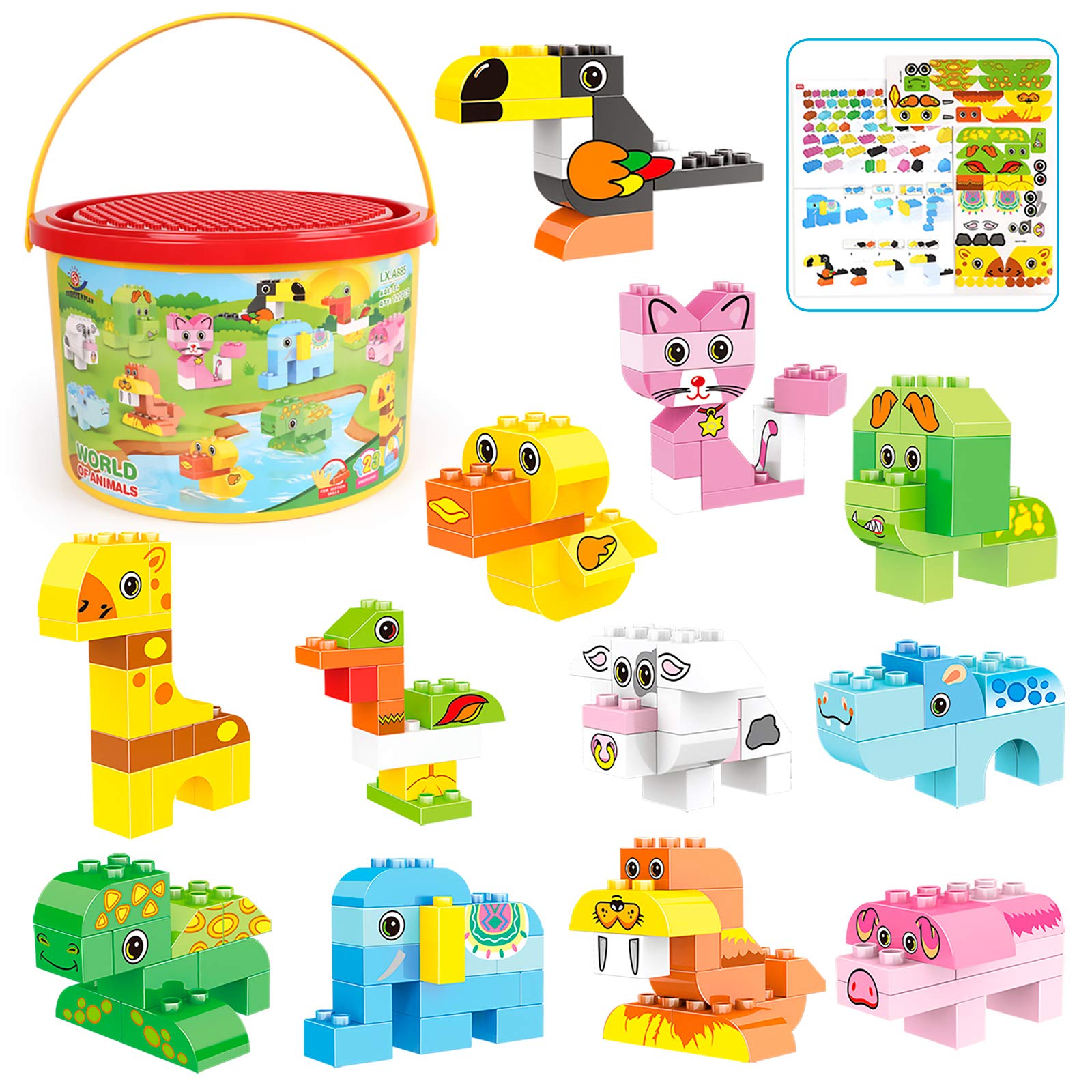 Animals Building Blocks Set, 122 Pieces Animal Building Toy Kit with Storage Box for Kids Ages 3 4 5 6 Years, Creative STEM Educational Preschool Toys for Toddlers Boys Girls Christmas Birthday Gift