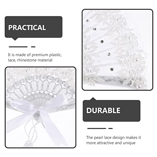 FOMIYES Lace Peal Fan Folding Hand Fans Wedding Bride Fan Dance Fan Decorative for Performance Wedding Dancing Church Party