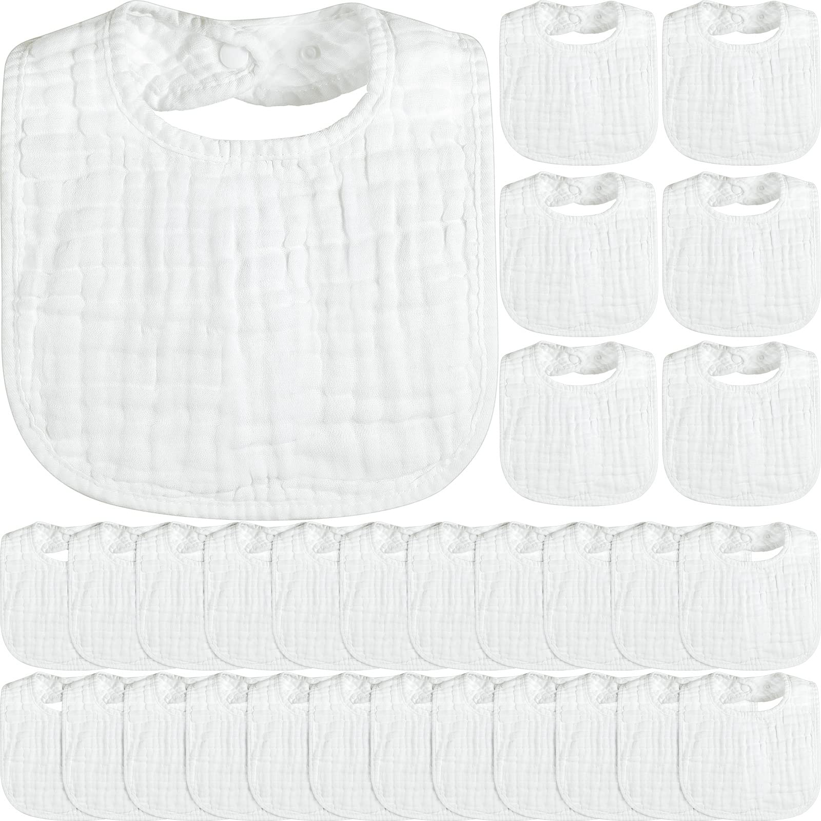 30 Pack White Muslin Baby Bibs Bulk Adjustable Baby Bandana Drool Bibs for Baby Boys Girls Newborn Cotton Bibs Soft Absorbent Baby Muslin Bibs for Drooling and Teething