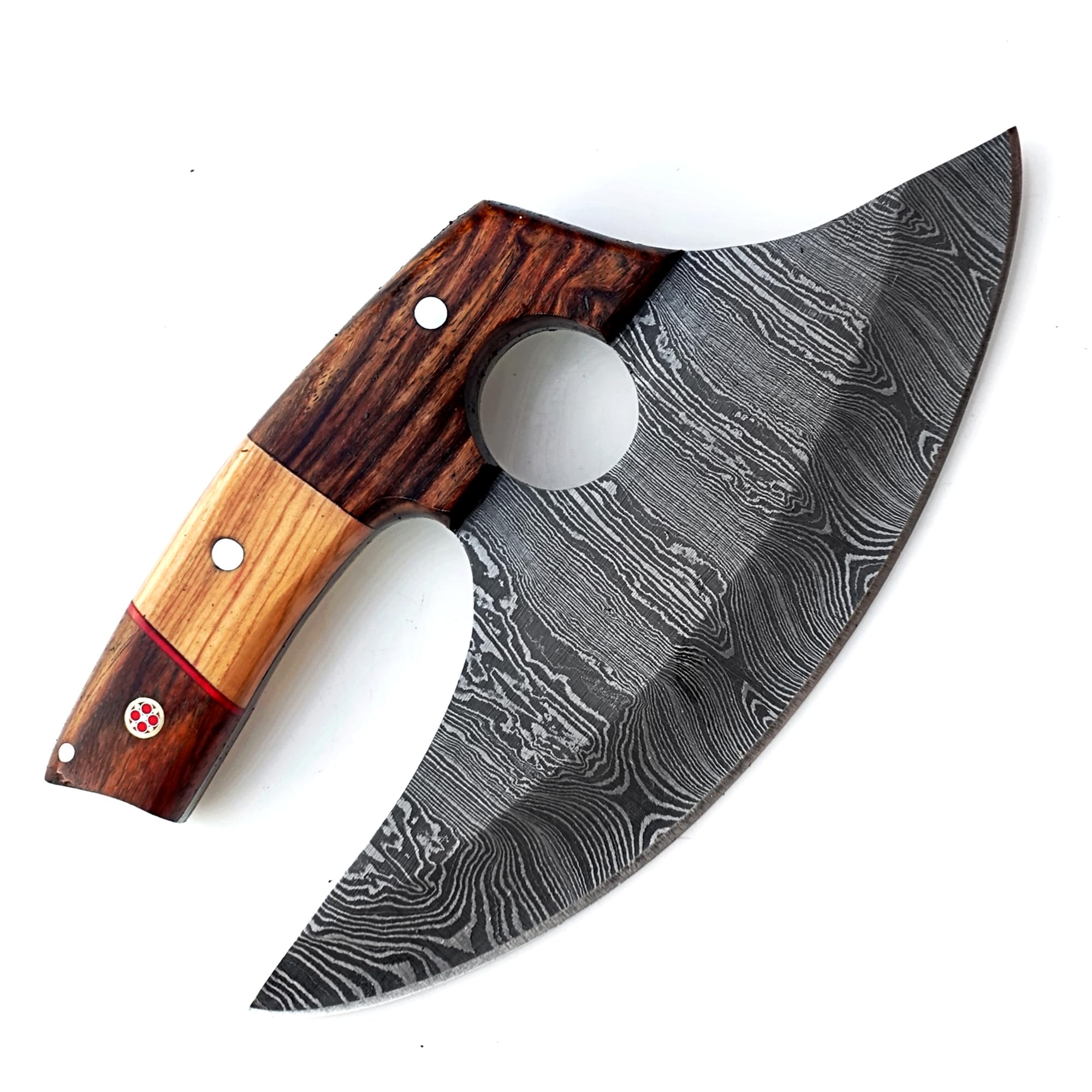 AJBLADE+ Custom Damascus Ulu Knife - Alaskan Ulu knife with Sheath - Damascus Chopping Knife - Custom Kitchen Knife; 5944