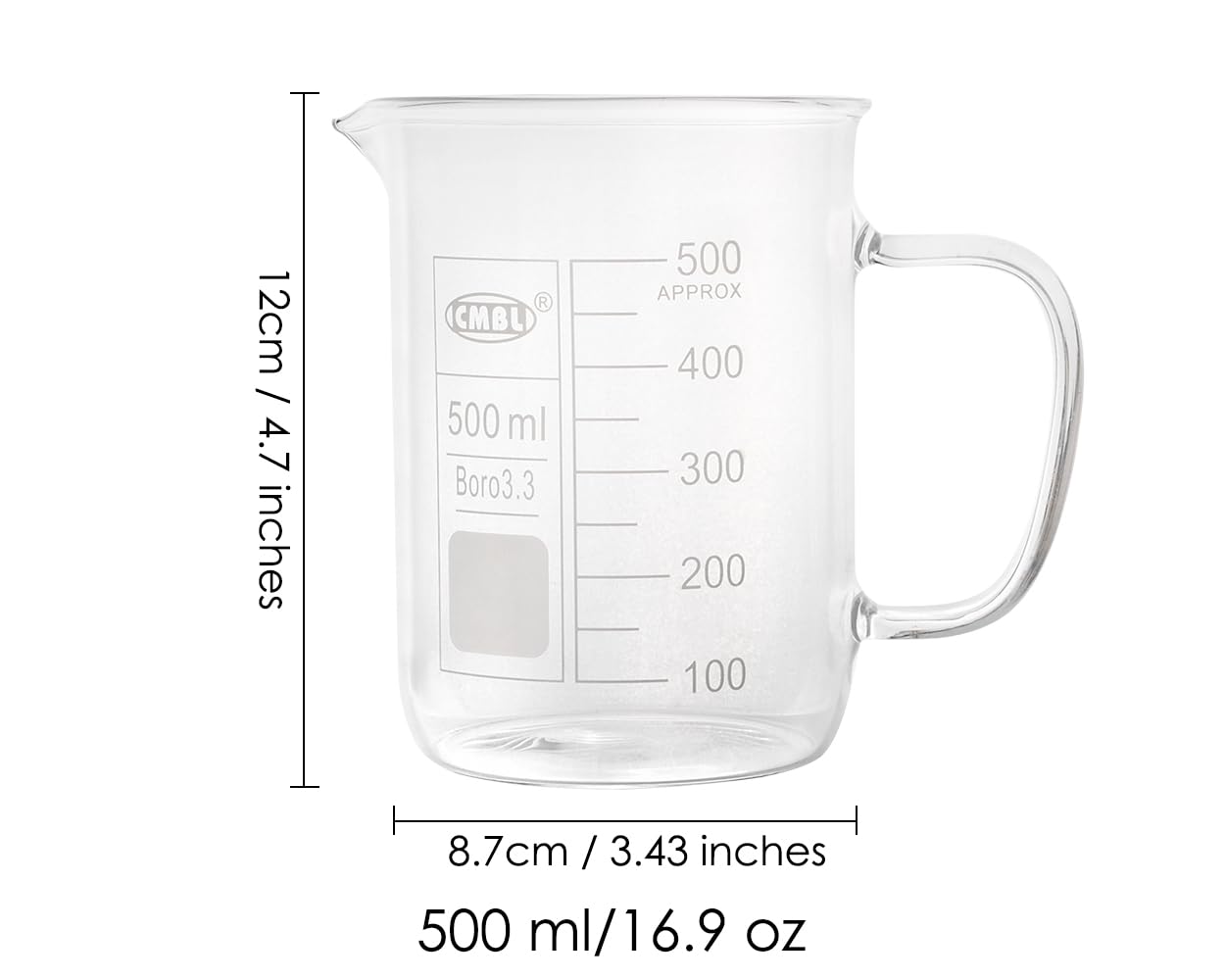 DS. DISTINCTIVE STYLE Chemistry Glass Beaker with Handle 500 Milliliters Lab Beaker Borosilicate Glass Measuring Cup for Laboratory