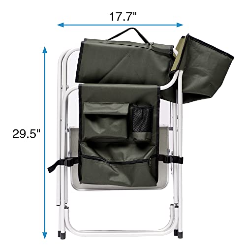 Ajikgn 2-Piece Padded Side Table and Storage Pockets,Lightweight Oversized Directors Indoor, Camping Folding Outdoor Chair, Green