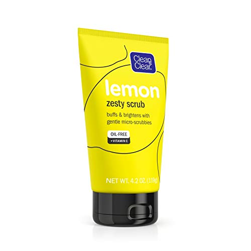 Clean & Clear Lemon Zesty Brightening Facial Scrub, Vitamin C, Lemon Extract & Gentle Micro-Scrubbies to Buff & Brighten Skin & Reduce Shine, Oil-Free Daily Face Cleansing Scrub, 4.2 Oz