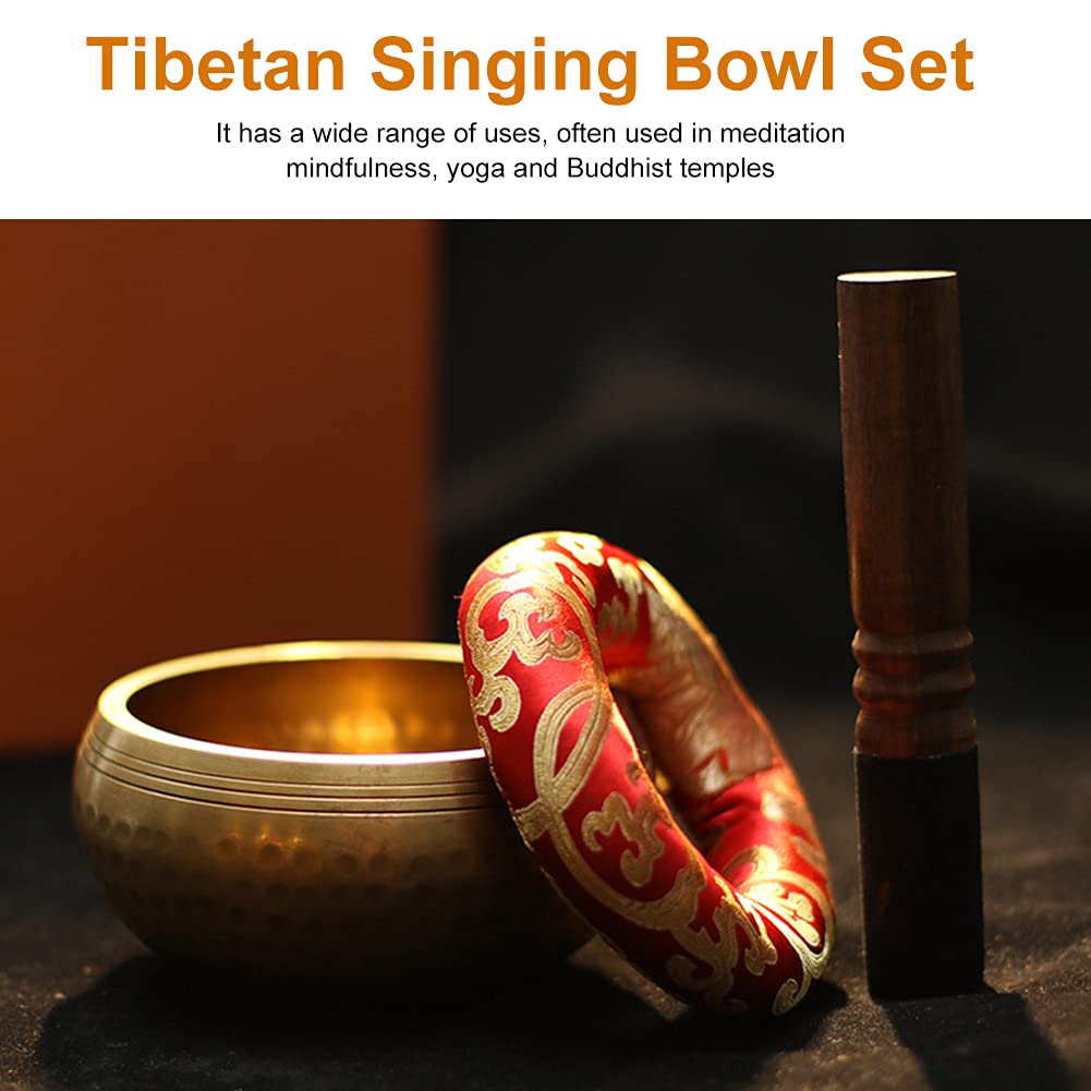 3pcs Tibetan Singing Bowl Set, Tibetan Singing Bowl with Striker & Cushion for Meditation, Prayer and Mindfulness (size:Leather stick)