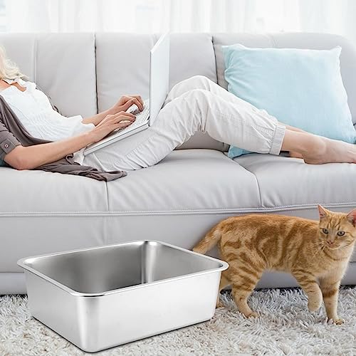 Generic Cat Litter Box Metal Kitten Litter Pan Top Open Rustproof Scratchproof Lightweight Kitten Potty Pan Rounded Corners, 45x35x15cm