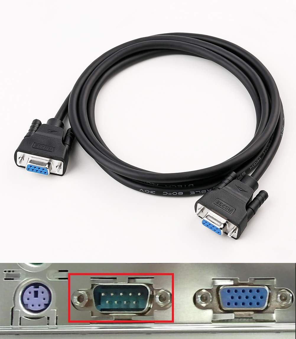 DTech DB9 RS232 Serial Cable Female to Female Null Modem Cord Cross TX/RX line for Data Communication (6 Feet, Black)