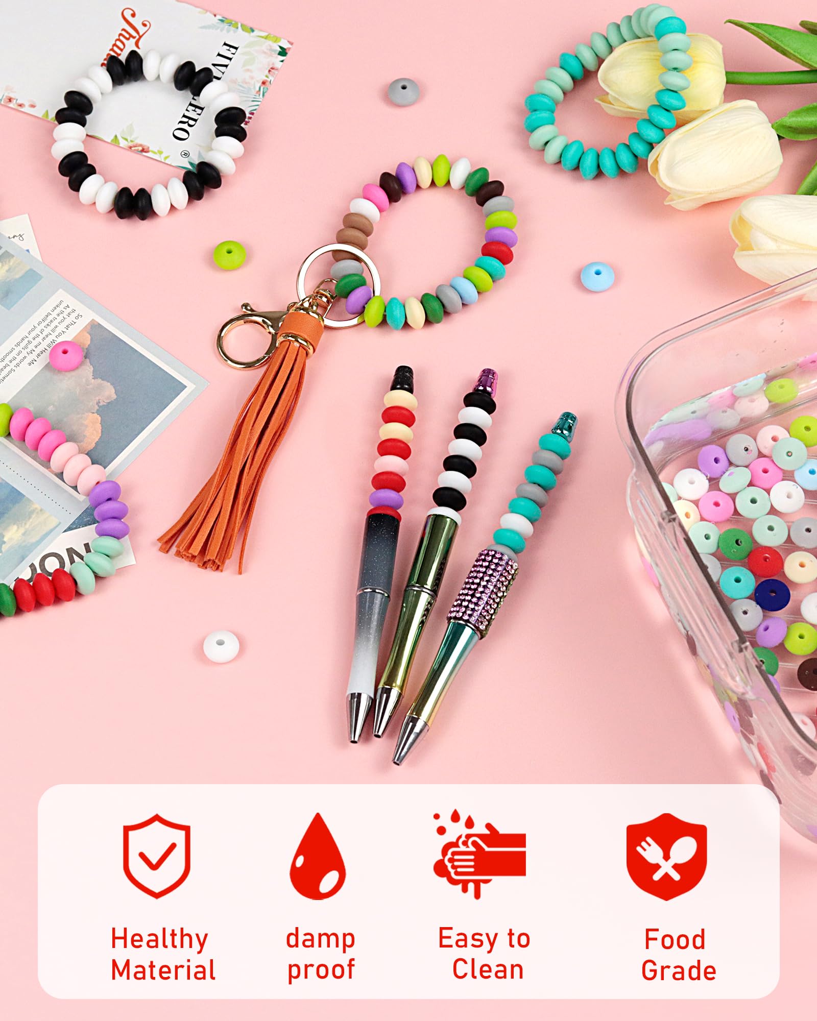 240PCS FIVEIZERO Silicone Lentil Beads,12mm Silicone Beads Abacus Beads Silicone Beads Bulk Silicone Spacer Beads Colorful DIY Lanyard Beads for Making Necklace Keychain Accessories(16 Colors)