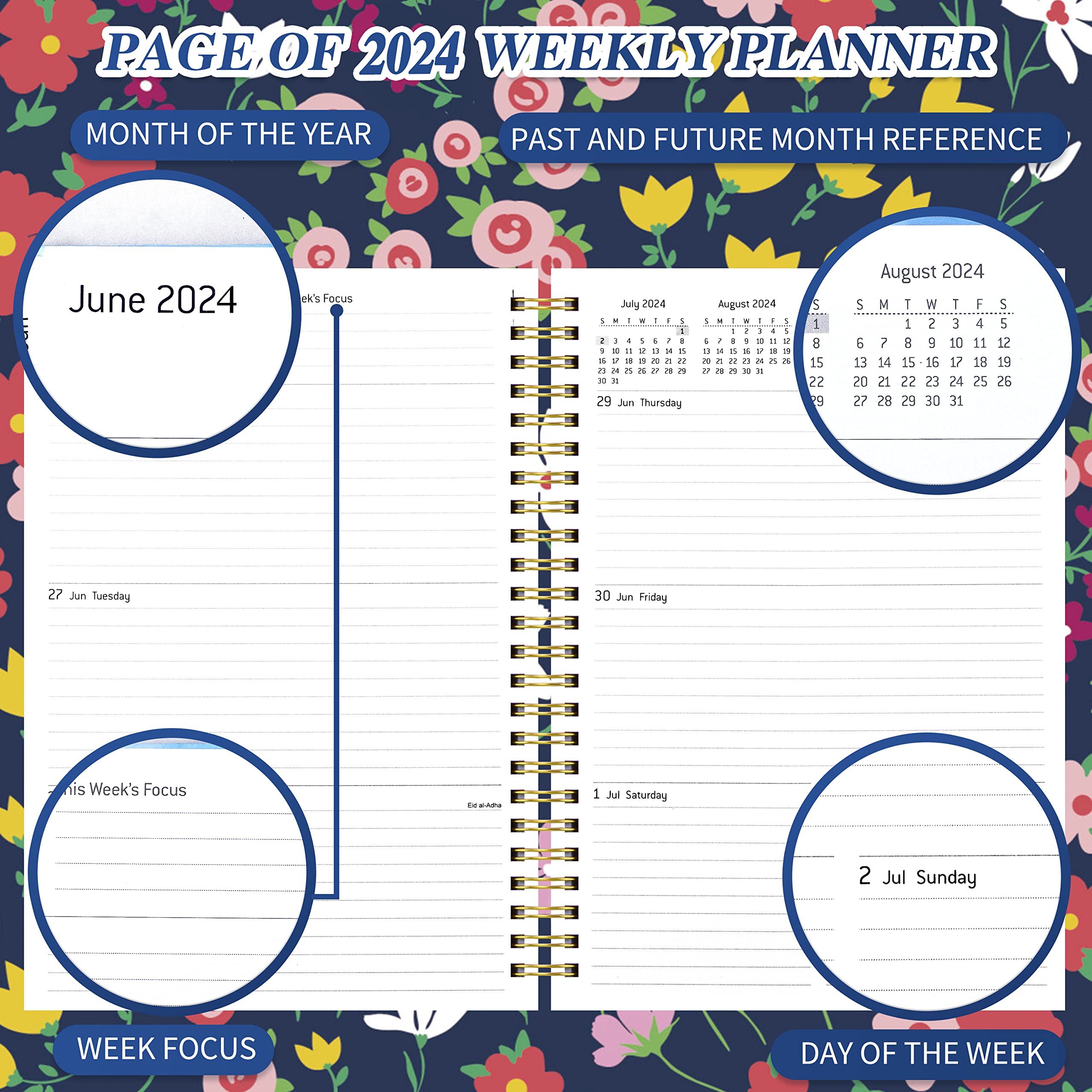 2024 Academic Planner - Planner 2024 Weekly & Monthly Planner with Tabs, 6.3" x 8.5", Jan 2024-Dec 2024, Daily Planner Yearly Agenda Calendar Organizer
