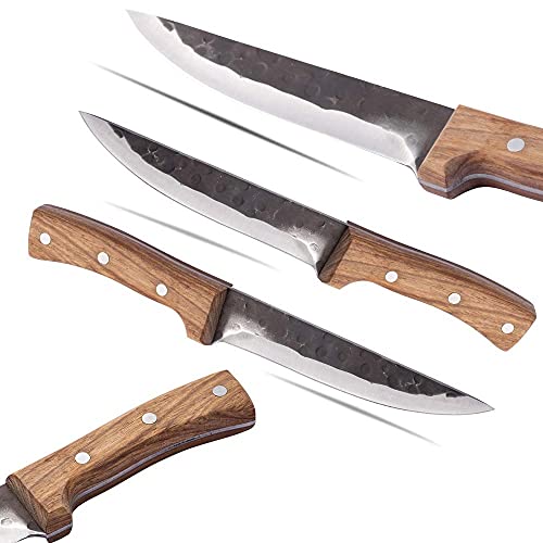 LYUSan 6.3" Meat Cleaver Knives Hand Forged Boning Knife handmade Multipurpose Cleaver Kitchen Knives for Camping, Grill Carbon Steel