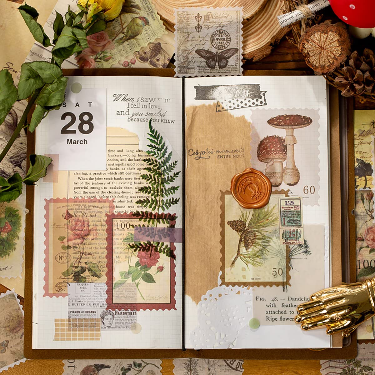 200 Pieces Ephemera Pack, Vintage Scrapbook Supplies Pack, 100% Retro Washi Sticker for Scrapbooking Junk Bullet Journaling Collage Diary Album, Art Craft Gift, The Epoch