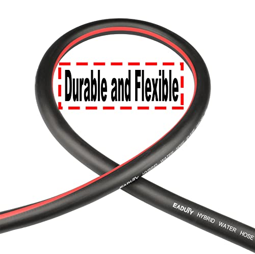 EADUTY Hybrid Garden Hose 5/8 IN. x 25 FT, Heavy Duty, Lightweight, Flexible with Swivel Grip Handle and Solid Brass Fittings, Gray+Red